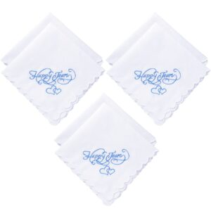 embroidered wedding handkerchiefs happy tears wedding handkerchiefs with scallop lace edges for wedding day bride (6 pieces) white, blue