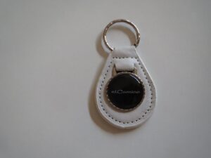 1959-1987 el camino script logo emblem leather keychain - white