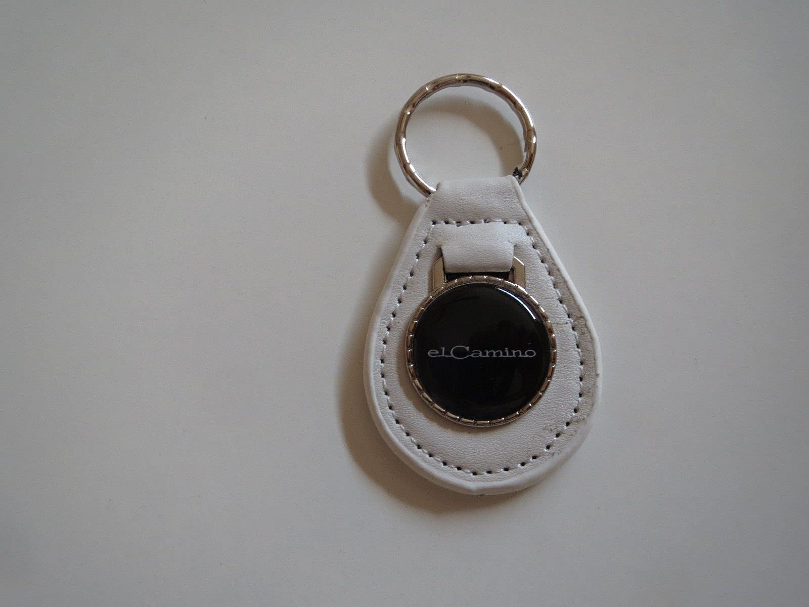 1959-1987 EL CAMINO SCRIPT LOGO EMBLEM LEATHER KEYCHAIN - WHITE