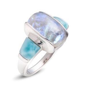 stauer larimar & moonstone ring – genuine gemstone rings for women – .925 sterling silver rings for women – rare larimar jewelry womens rings size 07