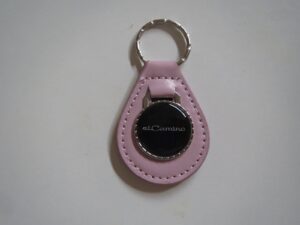 1959-1987 el camino script logo emblem leather keychain - pink