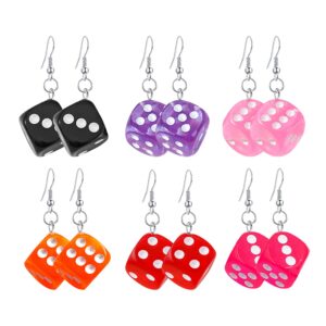 yunxi 6 pairs resin 3d dice earrings cool funny cubic dice geometric drop earrings aesthetic cube dice casino night club party jewelry (6 pairs resin 3d dice earrings)