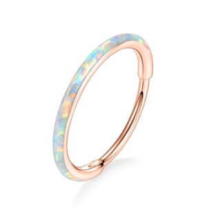 arowro helix rook conch earrings sleeper earring nose hoop opal 316l surgical steel 12mm rose gold cartilage daith tragus piercing jewelry septum clicker