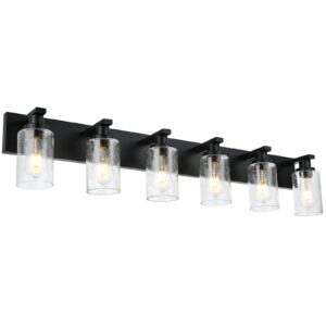 winshen modern bathroom vanity light 6-light lamp in black, farmhouse wall light fixture with seeded glass shades indoor wall lamp