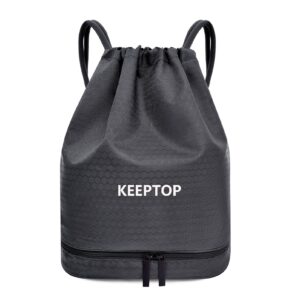 keeptop waterproof drawstring swim bag sackpack backpack,dry wet depart,swimming gym yoga sport shoulder rucksack daypacks casual bags (classic black)