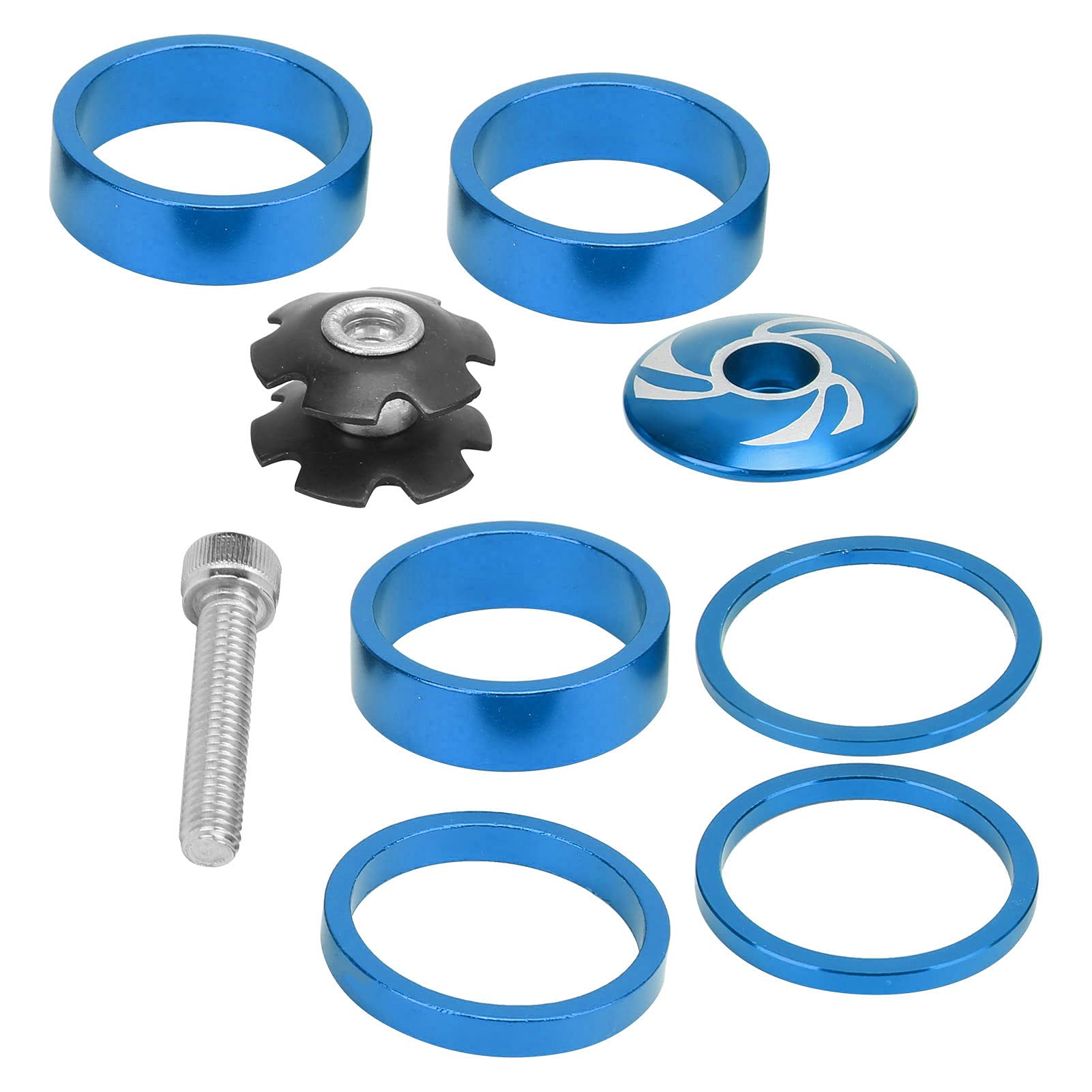 Keenso Bike Handlebar Stem Spacers, 6Pcs Bike Headset Spacer Aluminium Alloy Handlebar Stem Spacers for Mountain Bike(Blue) & Parts