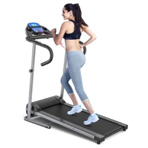 gymax folding treadmill, electric motorized running walking machine with lcd monitor, 12 preset program & heart rate sensor, compact home gym cardio training workout equipment