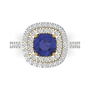 clara pucci 1.75ct round cut solitaire halo simulated tanzanite engagement promise anniversary bridal ring 18k white & yellow gold 7.5