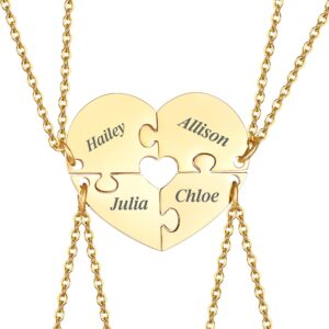 mealguet personalized name initial stainless steel heart shape bff puzzle pendant necklace 2/3/4/5 pieces for family lover best friend soulmate matching necklace set customized19 chain