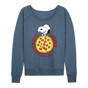 peanuts hybrid apparel pizza my heart - women's french terry pullover - size 1x heather blue