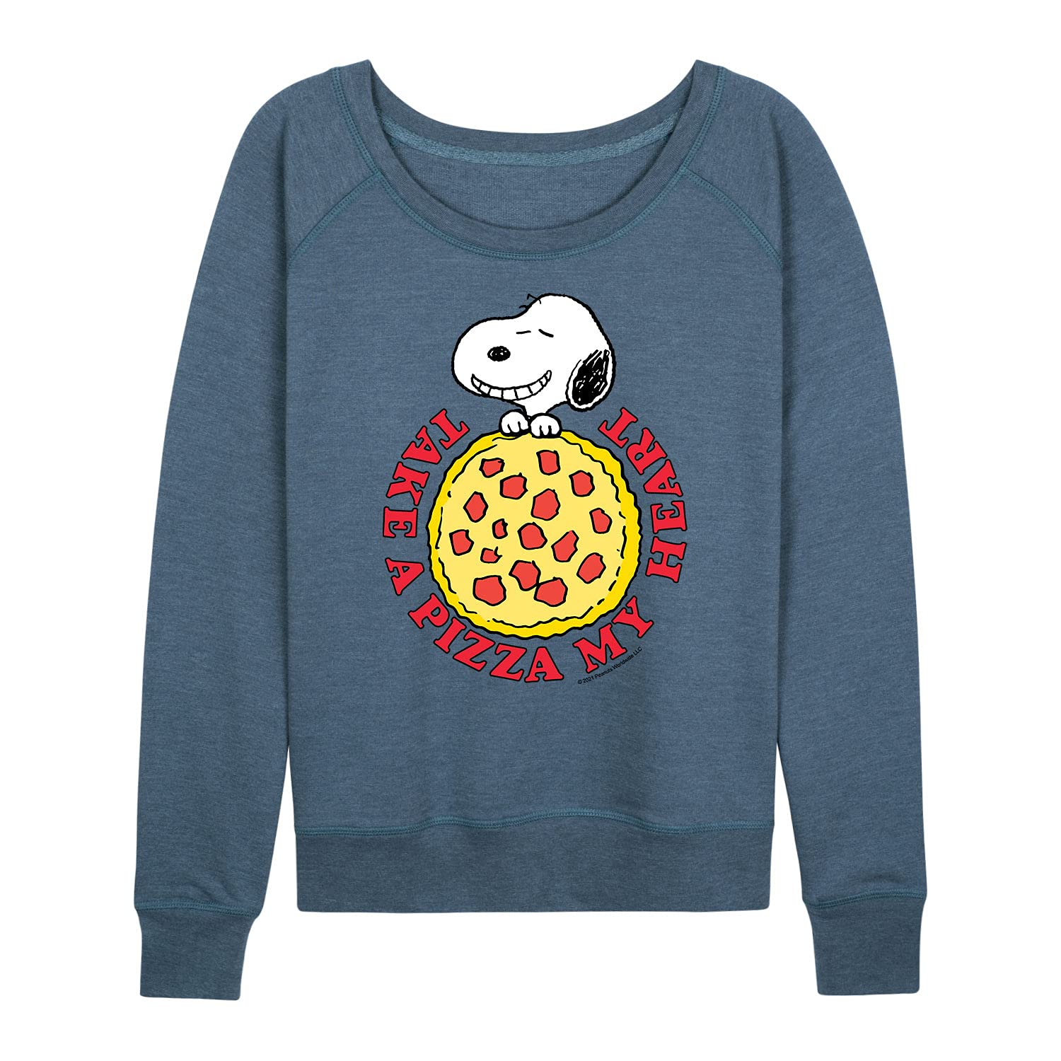 Peanuts HYBRID APPAREL Pizza My Heart - Women's French Terry Pullover - Size 1X Heather Blue