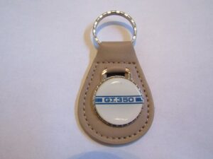 1965 1966 1967 1968 1969 1970 shelby gt-350 blue stripe on white leather keychain - beige