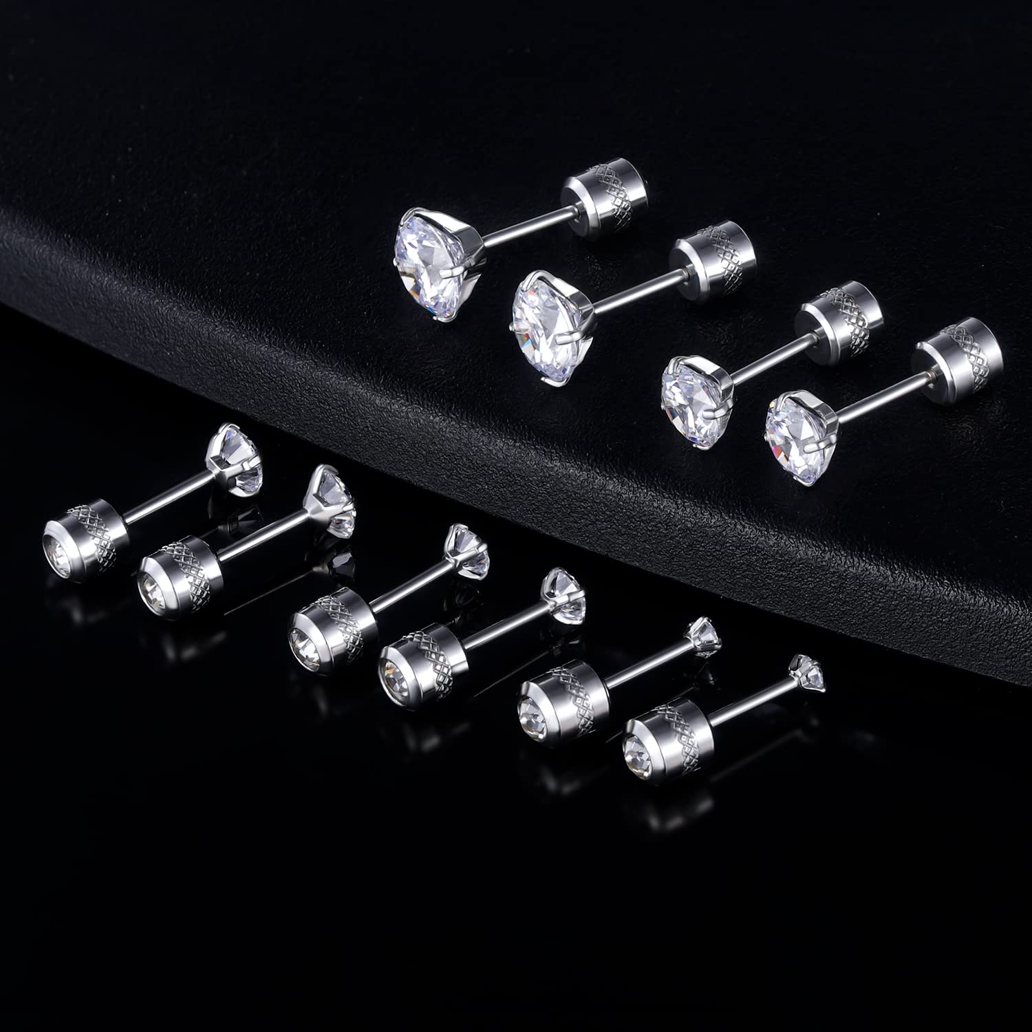 Titanium Screw Back Pack of Earrings Cubic Zirconia Studs for Women Men 20G Helix Piercing Post Surgical Stainless Steel Hypoallergenic for Sensitive Ears Simulated Diamond