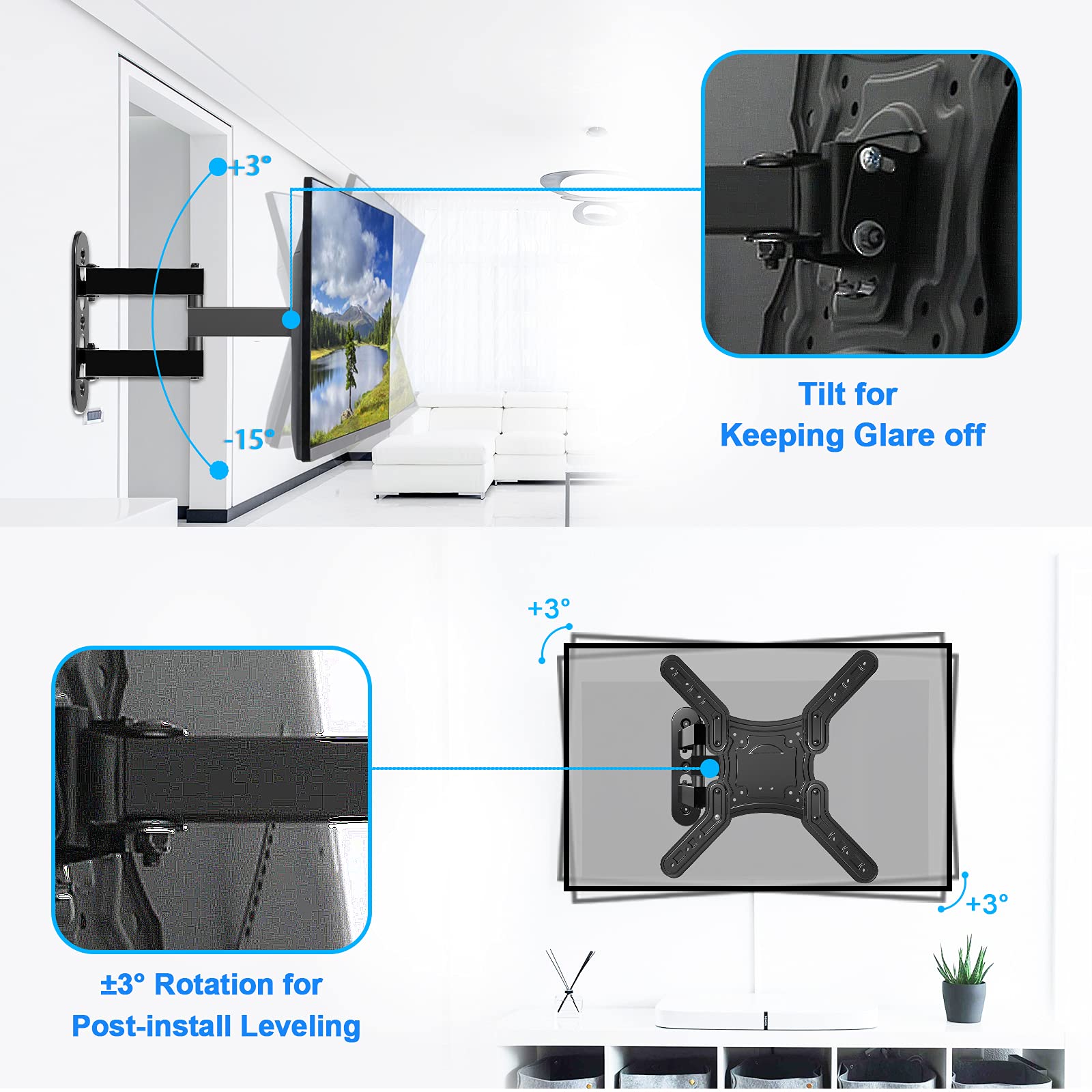 BLUE STONE TV Wall Mount, Full Motion TV Mount Swivel and Tilt for Most 28-60 Inch TVs, Wall Mount TV Bracket up to 80 lbs and Max VESA 400x400mm, Perfect Center Design for LED LCD Curved Flat Screen