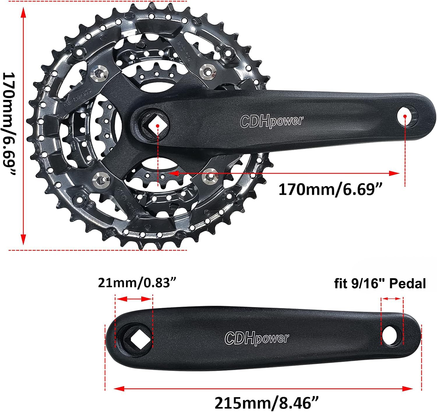 DONSP1986 Triple Speed Aluminum Alloy Square Crankset 170mm 104/64bcd 42/32/22T with Chainring Crankarms, Crank Set Chainset for Mountain Road Bike Fixed Gear Bicycle