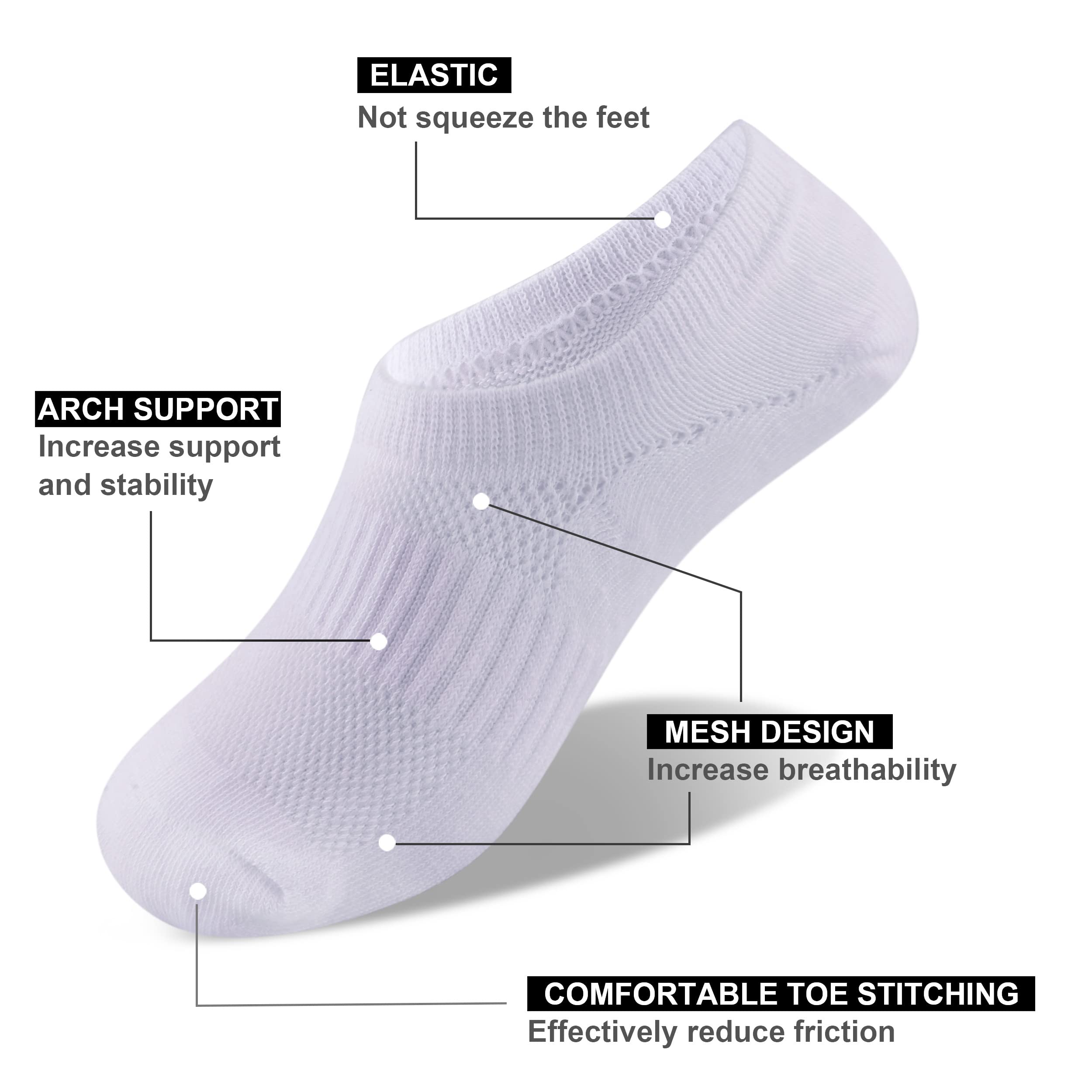 Cozi Foot 10 Pairs Boys Girls No Show Socks Cotton Non Slip Low Cut Socks (Medium, C01-White)