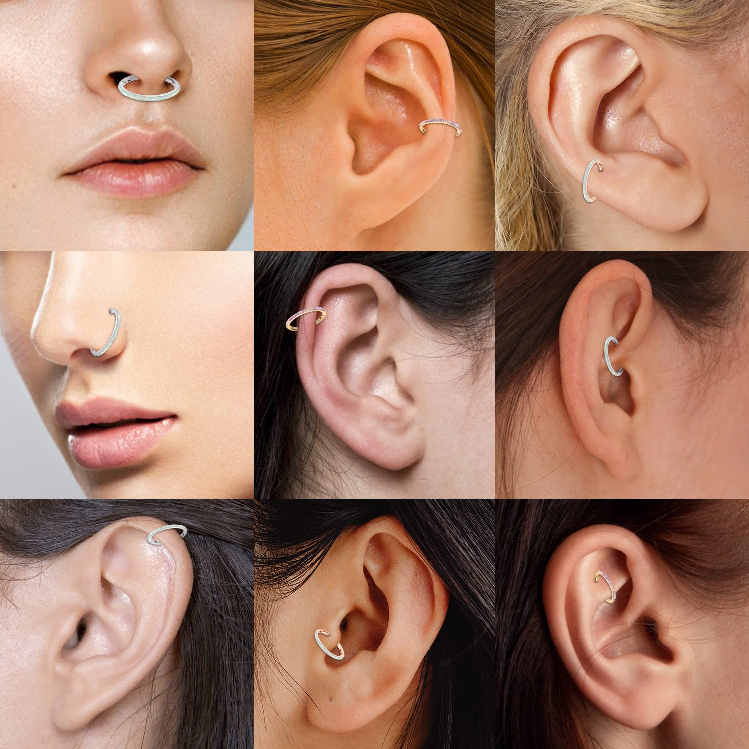 AROWRO Helix Rook Conch Earrings Sleeper Earring Nose Hoop Opal 316L Surgical Steel 12mm Rose Gold Cartilage Daith Tragus Piercing Jewelry Septum Clicker