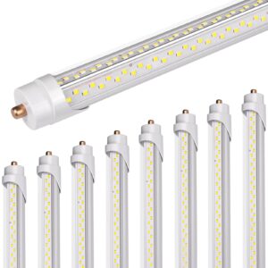 onlylux 8 foot led bulbs,90w 5000k 12150lm, t8 t10 t12 8ft led bulbs fluorescent light replacement, fa8 single pin v shaped led tube light, clear cover (8 pack)