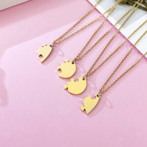 MEALGUET Personalized Name Initial Stainless Steel Heart Shape BFF Puzzle Pendant Necklace 2/3/4/5 Pieces for Family Lover Best Friend Soulmate Matching Necklace Set customized19 Chain