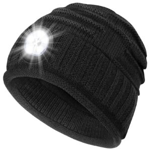 mens gifts beanie hat with light: stocking stuffers women men rechargeable cap led flashlight winter hats gift ideas for dad black