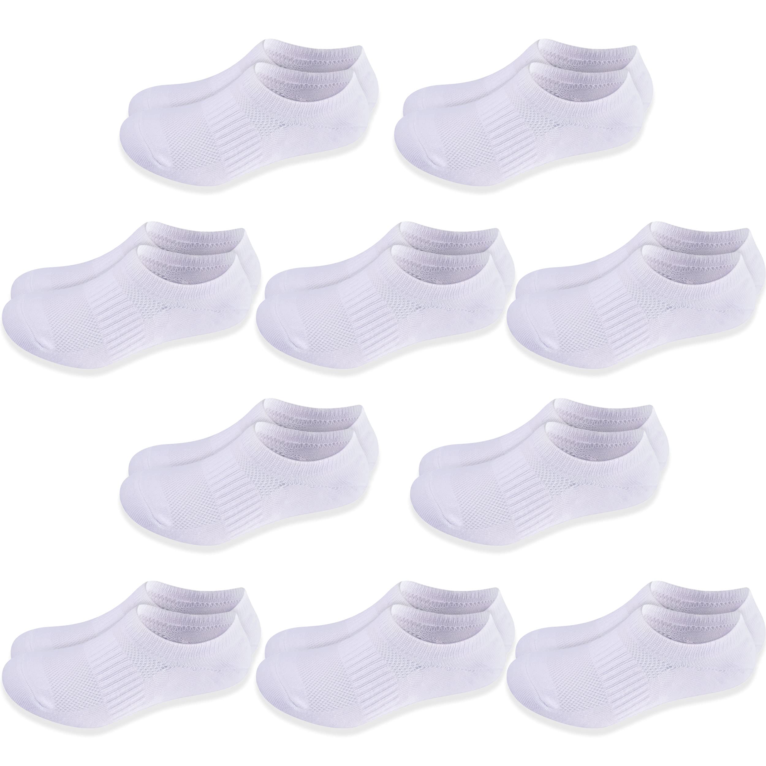 Cozi Foot 10 Pairs Boys Girls No Show Socks Cotton Non Slip Low Cut Socks (Medium, C01-White)