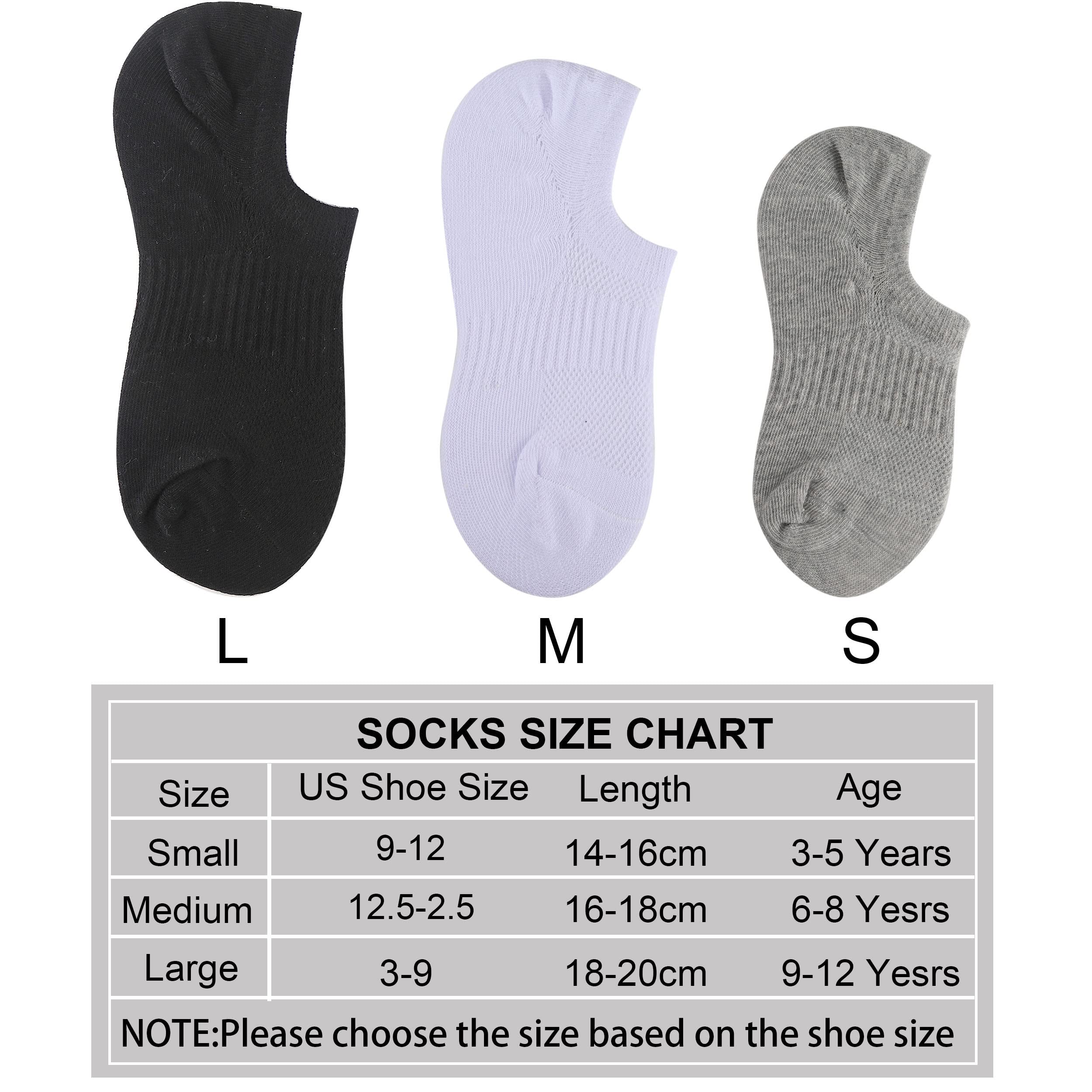 Cozi Foot 10 Pairs Boys Girls No Show Socks Cotton Non Slip Low Cut Socks (Medium, C01-White)