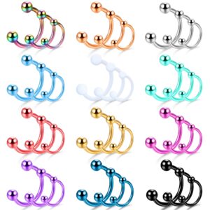 ten miro 36pcs 16g horseshoe nose septum rings stainless steel circular barbells cartilage tragus helix hoop eyebrow lip horseshoe piercings body jewelry for women men 6mm-12mm(6-10mm)