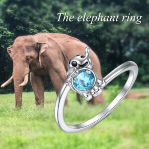 POPKIMI Elephant Ring 925 Sterling Silver Finger Rings for Women Wife Mom Nana Daughter Jewelry Gift (Elephant, 7)