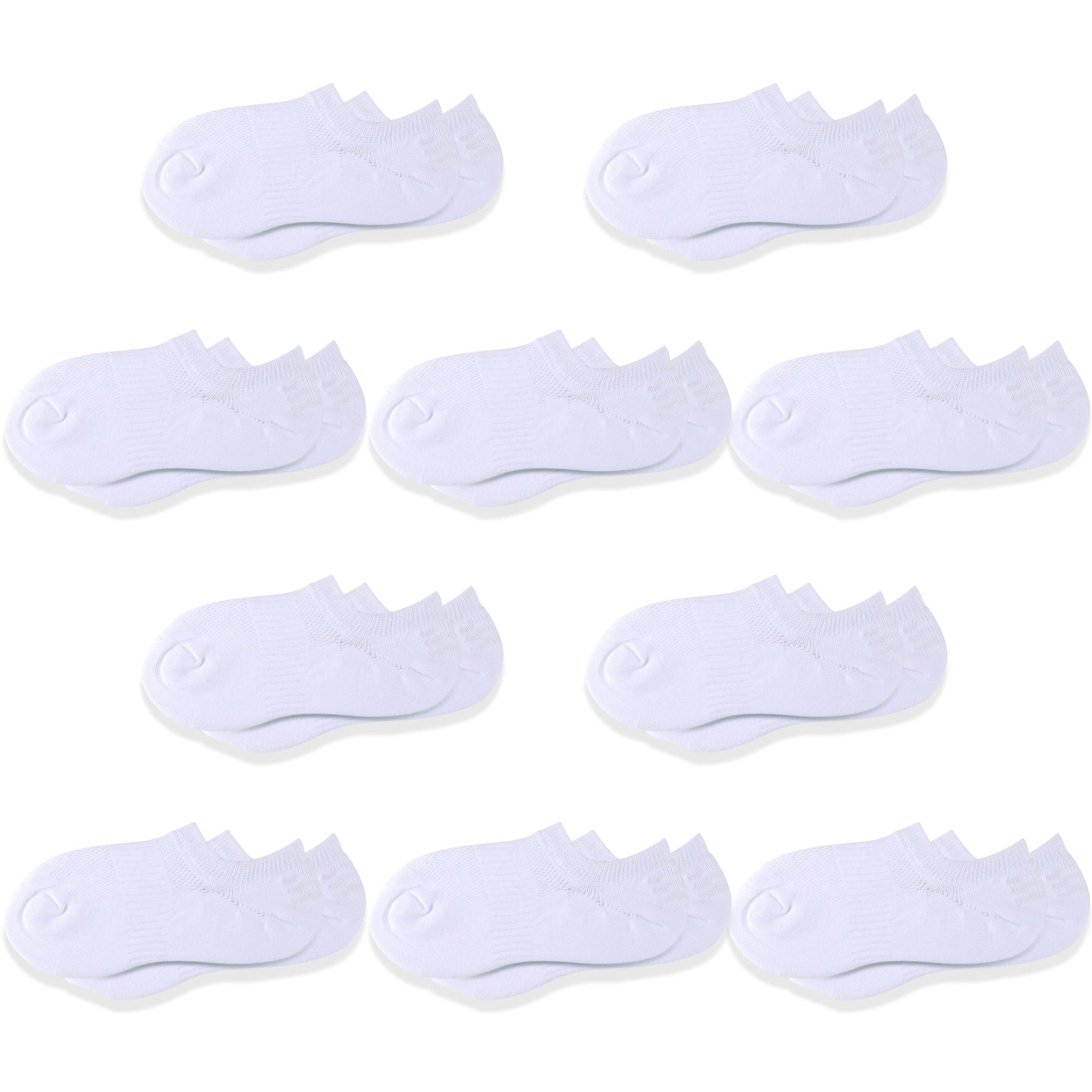 Cozi Foot 10 Pairs Boys Girls No Show Socks Cotton Non Slip Low Cut Socks (Medium, C01-White)