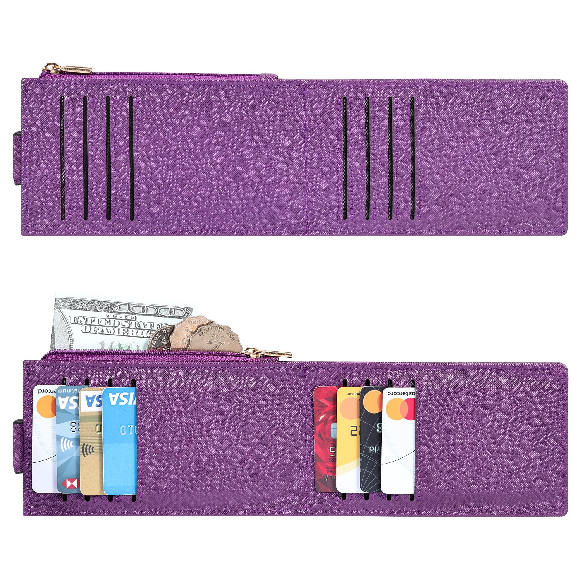 Chelmon Women's RFID Slim Card Holder Wallet: Thin Bifold with Multi-Card Case & Zipper Coin Pocket Purse (Deep Purple)