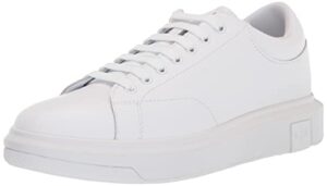 a|x armani exchange men's thick sole leather sneakers, optical white, 8