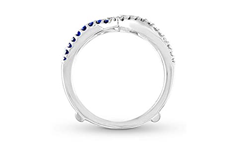 1 CT Round Shape Simulated Blue Sapphire & White Cubic Zirconia Enhancer Wedding Engagement Womens Ring in 14K White Gold Plated 925 Sterling Silver (1 Cttw) Ring Size - 4