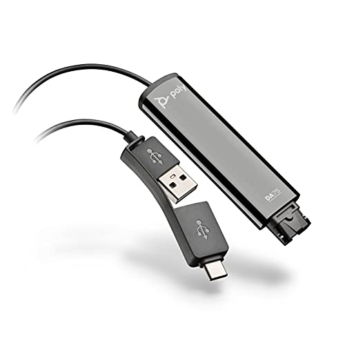 Poly DA75 USB-A/USB-C digital adapter - Works with Poly Call Center Quick Disconnect (QD) Headsets - Works with Avaya, Genesys,&Cisco call center platforms