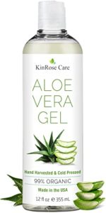 kinrose care, 12oz organic aloe vera gel for face, skin, hair & sunburn relief - from 100 percent pure aloe vera - cold pressed, vegan, unscented - made in usa.