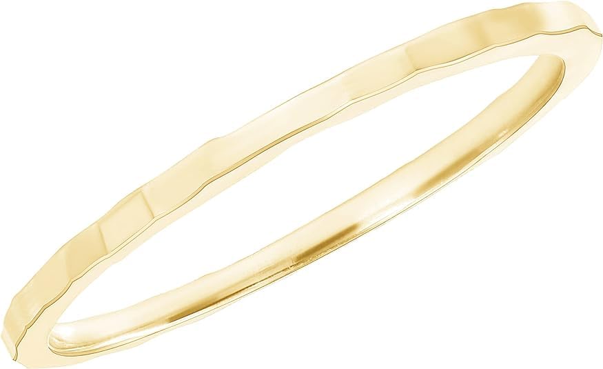 Dainty Solid Gold Rings for Women - 1mm Ridged Gold Stacking Rings Jewelry - Simple Thin Dainty Rings Available in 4 – 12 Ring Sizes - Non Tarnish Gold Rings with 3 Gold Colors Made In USA