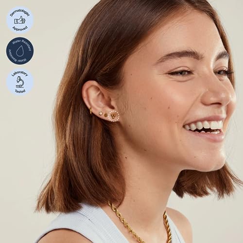 Tini Lux | Hypoallergenic Earrings | Astrid Studs | Silver | Titanium Stud Earrings for Women | Silver Earrings Studs, Sensitive Ears, Trendy Womens Earring Set (Gold)