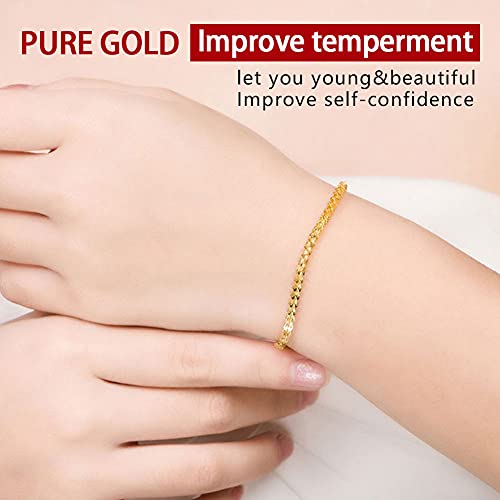 JEWEAST Solid 18k Gold Bracelets for Women Real Gold, Yellow Gold bangle for Lover Mother Wife Girl,Rose Gold Gift With Certificate Fine Jewelry for Anniversary Birthday Wedding Party（6-7 Inch）