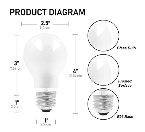 Mandala Crafts Rough Service Appliance Light Bulbs 60-Watt Light Bulbs - Dimmable E26 A19 Bulb Pack of 6 - Appliance Frosted Incandescent Light Bulbs 60 Watt Soft White