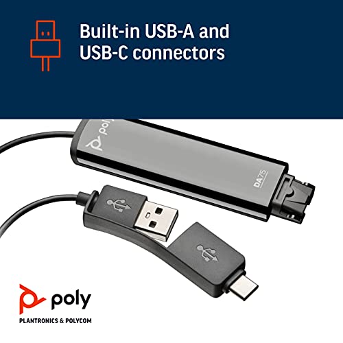 Poly DA75 USB-A/USB-C digital adapter - Works with Poly Call Center Quick Disconnect (QD) Headsets - Works with Avaya, Genesys,&Cisco call center platforms