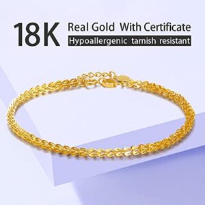 JEWEAST Solid 18k Gold Bracelets for Women Real Gold, Yellow Gold bangle for Lover Mother Wife Girl,Rose Gold Gift With Certificate Fine Jewelry for Anniversary Birthday Wedding Party（6-7 Inch）