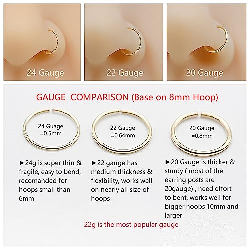 Small Gold Nose Ring Hoop for Women, Tiny Thin 14k Gold Filled Nose Piercing Hoop Jewelry 7mm 22G