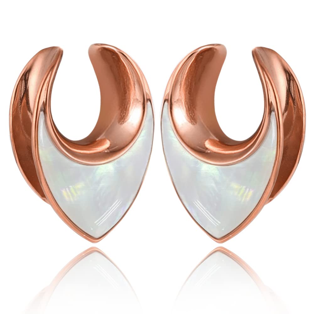 Casvort 2 PCS 12mm (1/2'') Hypoallergenic 316 Stainless Steel Rose Gold Elegant Conch Saddle Hangers Tunnels Reverse Saddle Gauges Piercing Body Jewelry