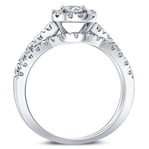 1 1/4Ct Cushion Halo Diamond Engagement Matching Wedding Ring Set 14K White Gold - Size 7