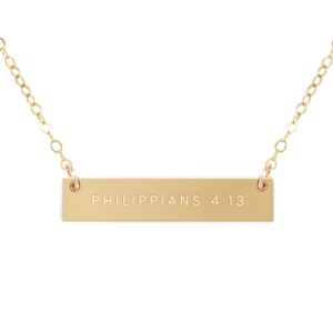 zen & zuri philippians 4:13 gold bar christian scripture necklace, bible verse, religious pendant