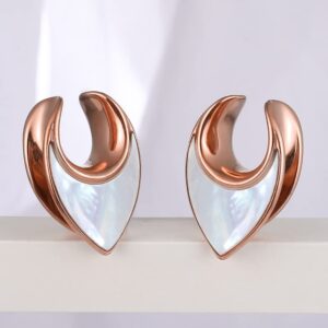 Casvort 2 PCS 12mm (1/2'') Hypoallergenic 316 Stainless Steel Rose Gold Elegant Conch Saddle Hangers Tunnels Reverse Saddle Gauges Piercing Body Jewelry