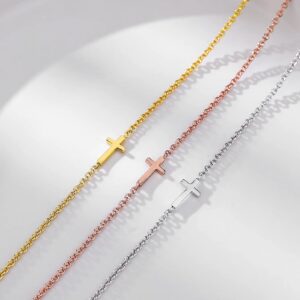 FINELOVE 14K Rose Gold Plated Cubic Zirconia Cross Bracelet for Women - Lucky Square Diamond Bracelets