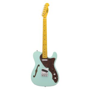 cnz audio thinline tl electric guitar - semi-hollow body - surf green, tortoise pickguard, amber maple matte neck & fingerboard