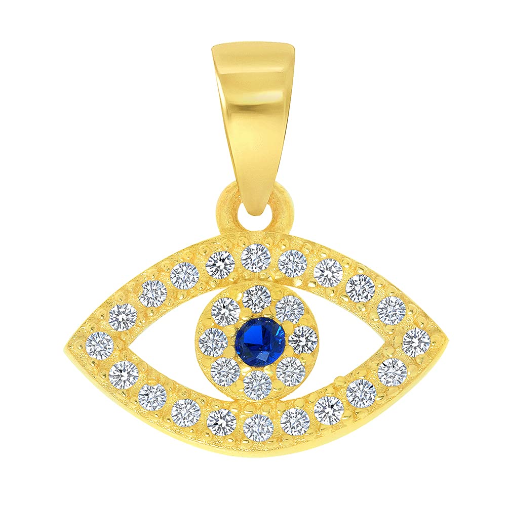 Jewelry America 14k Yellow Gold Cubic Zirconia Mini Blue Evil Eye Charm Eye Shaped Pendant