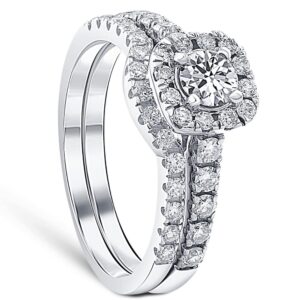 1 1/4Ct Cushion Halo Diamond Engagement Matching Wedding Ring Set 14K White Gold - Size 7