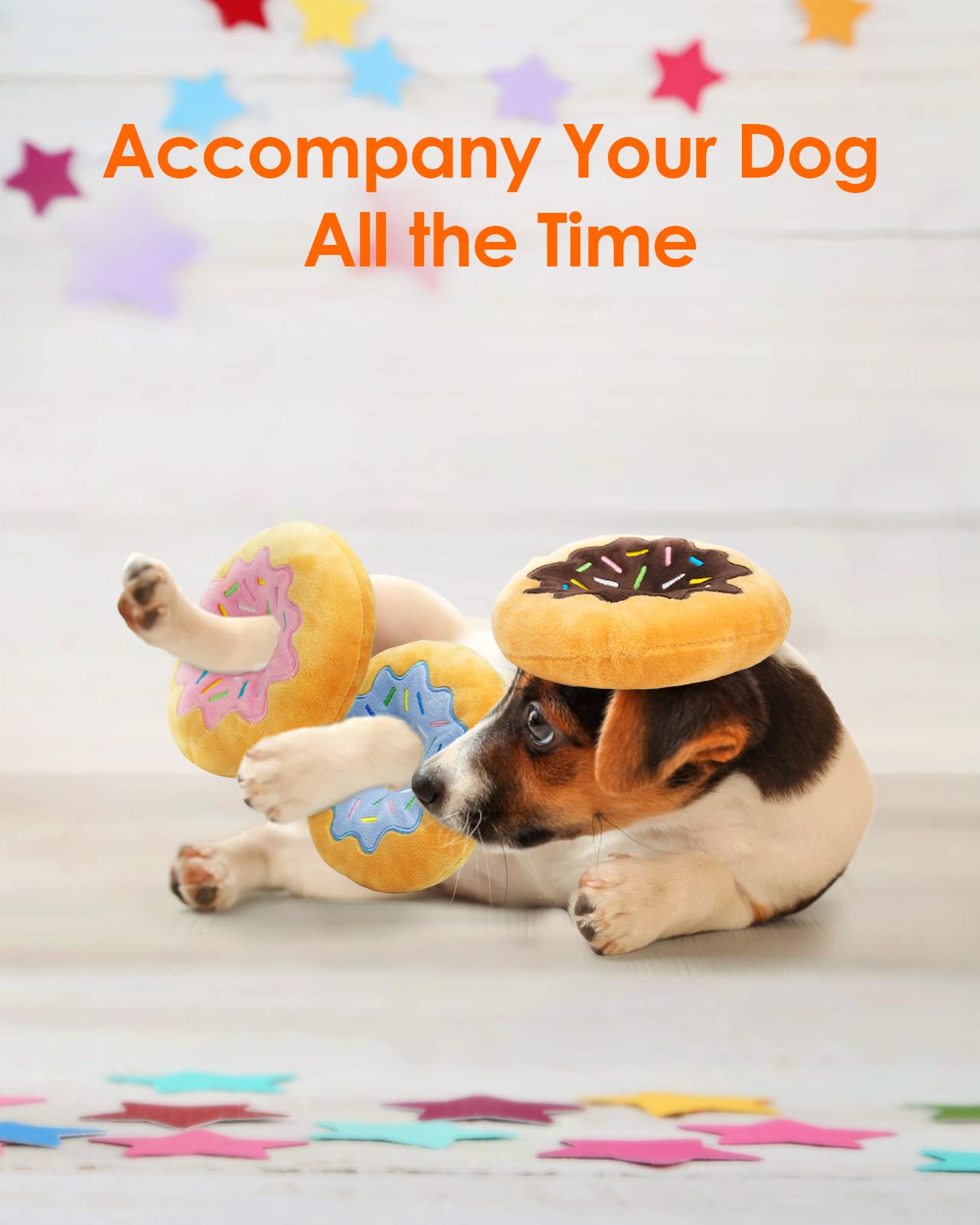 HGB Squeaky Dog Toys, Funny Donut Plush Dog Chew Toys for Teething, Pet Training, and Entertaining, Cute Interactive Dog Toy (3 Pack)